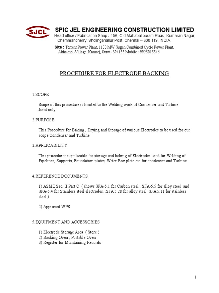 Electrode Baking Procedure | PDF | Welding | Construction