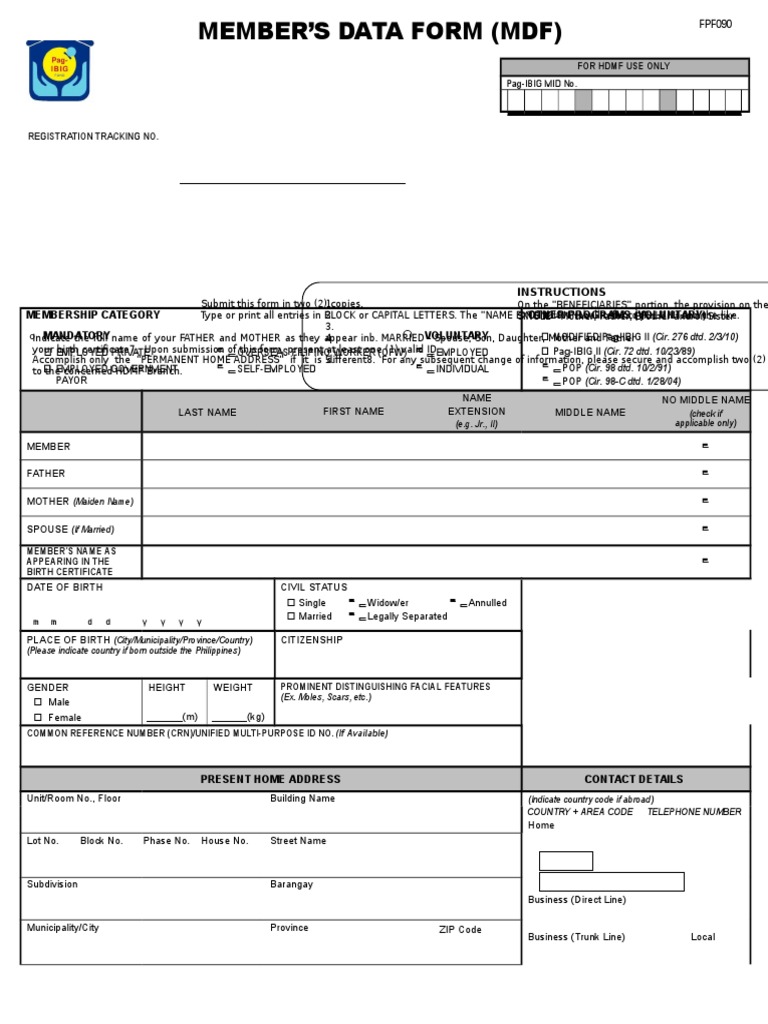 Pag-IBIG Membership Data Form (MDF) | PDF | Address (Geography ...
