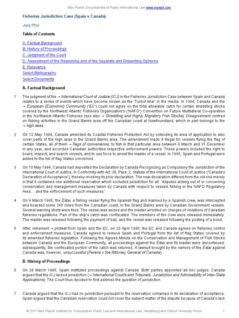 Fisheries Jurisdiction Case (Spain v. Canada) | PDF | Jurisdiction | Canada