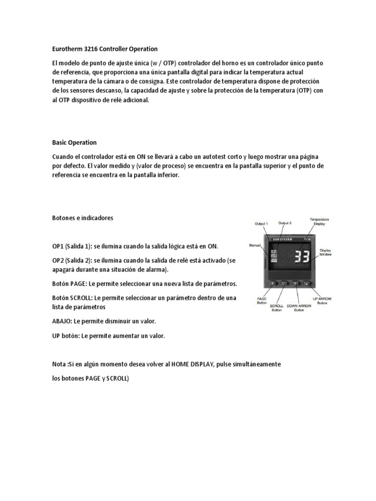 Eurotherm 3216 Controller Operation | PDF | Celsius | Caldera