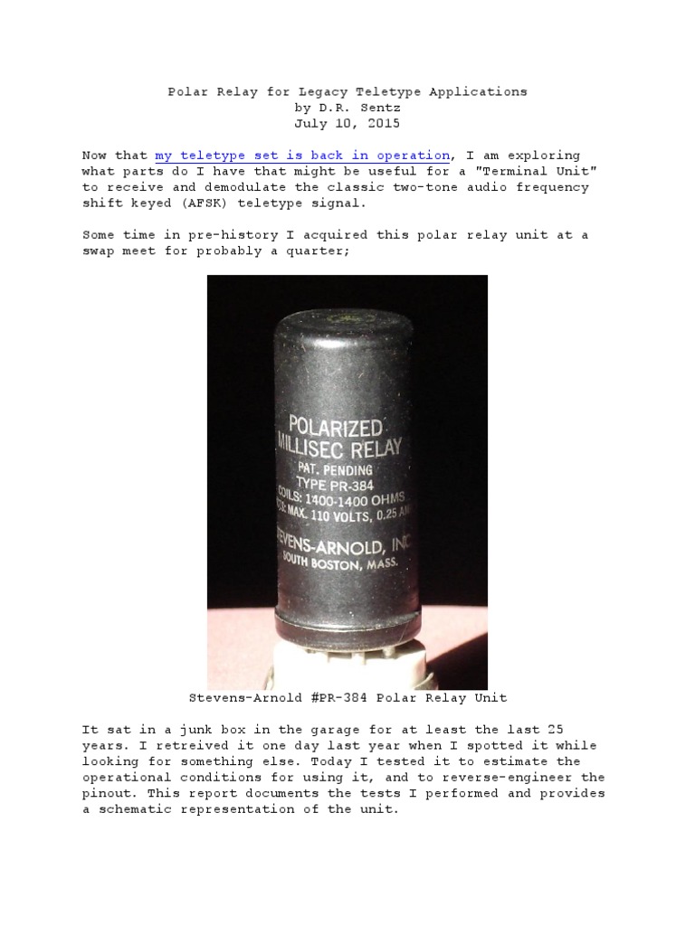 Polar Relay For Legacy Teletype Applications | PDF | Relay | Electrical ...