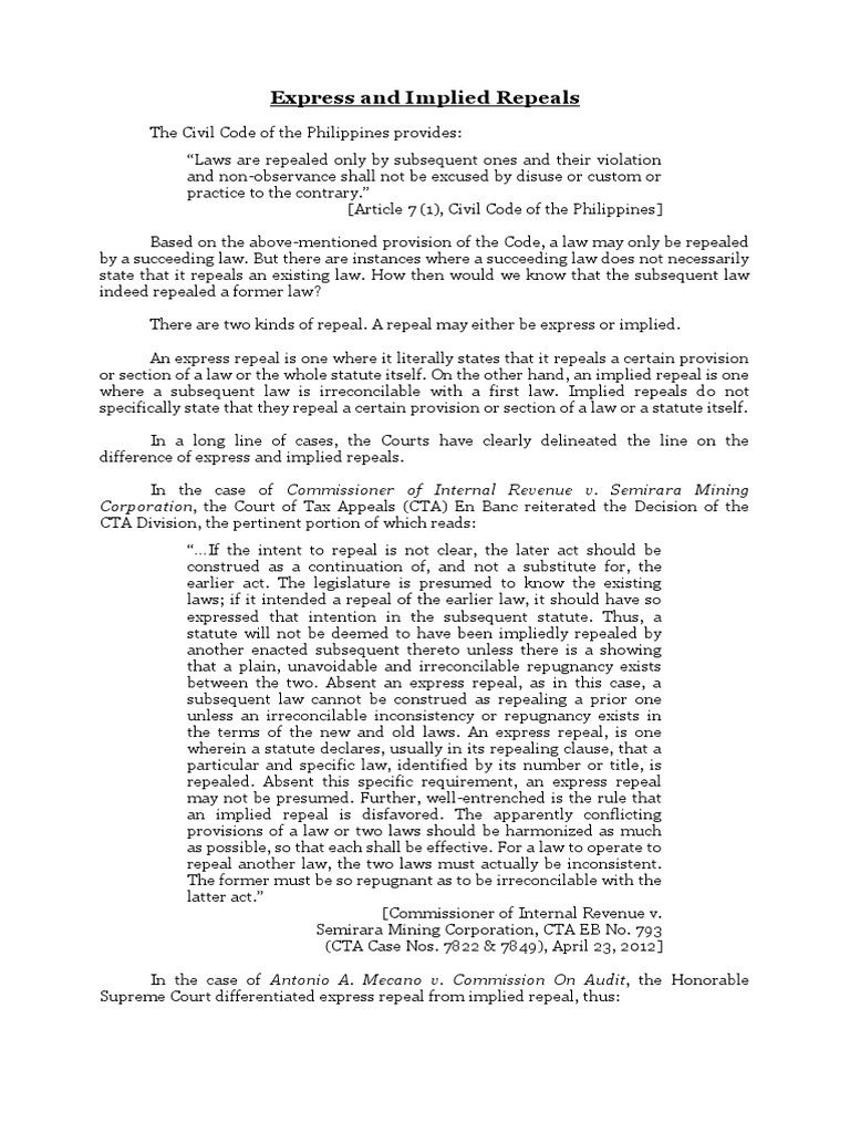 Express and Implied Repeals | PDF | Repeal | Supreme Courts