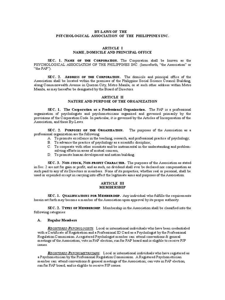 Pap by Laws Doc | PDF | Board Of Directors | Committee