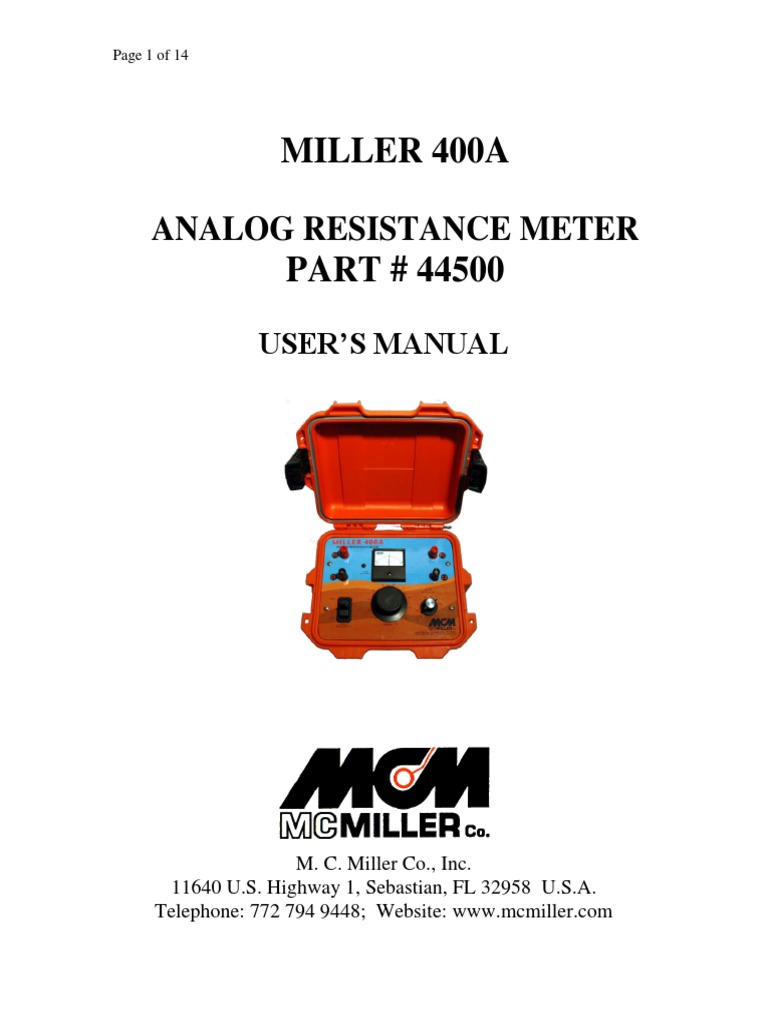 Miller 400A Users Manual | PDF | Electrical Resistance And Conductance ...