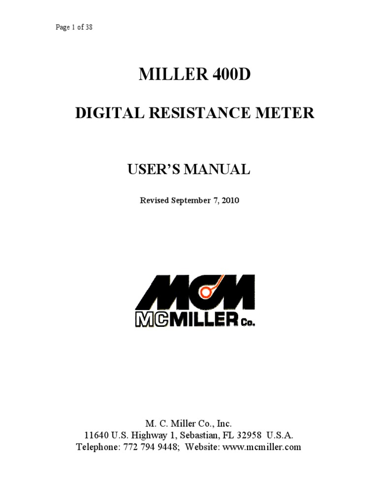 Miller 400D Resistance Meter User's Manual | PDF | Capacitor | Electric ...