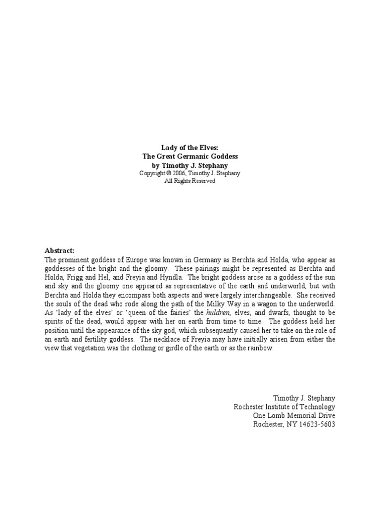 Lady of Elves - The Great Germanic Goddess | PDF | Germanic Mythology ...