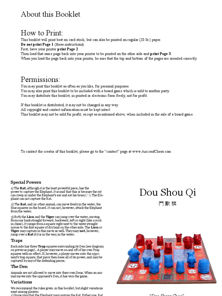 Dou Shou Qi | PDF | Board Games | Abstract Strategy Games