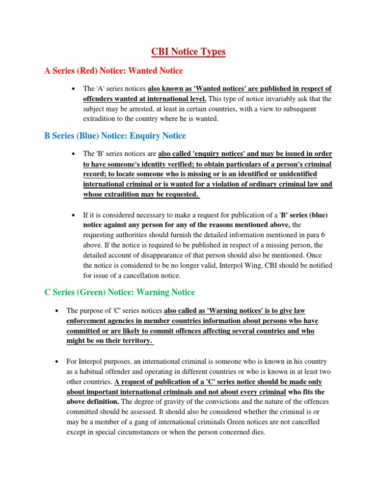 Types of Interpol Notices Explained | PDF | Crime & Violence | Crime ...