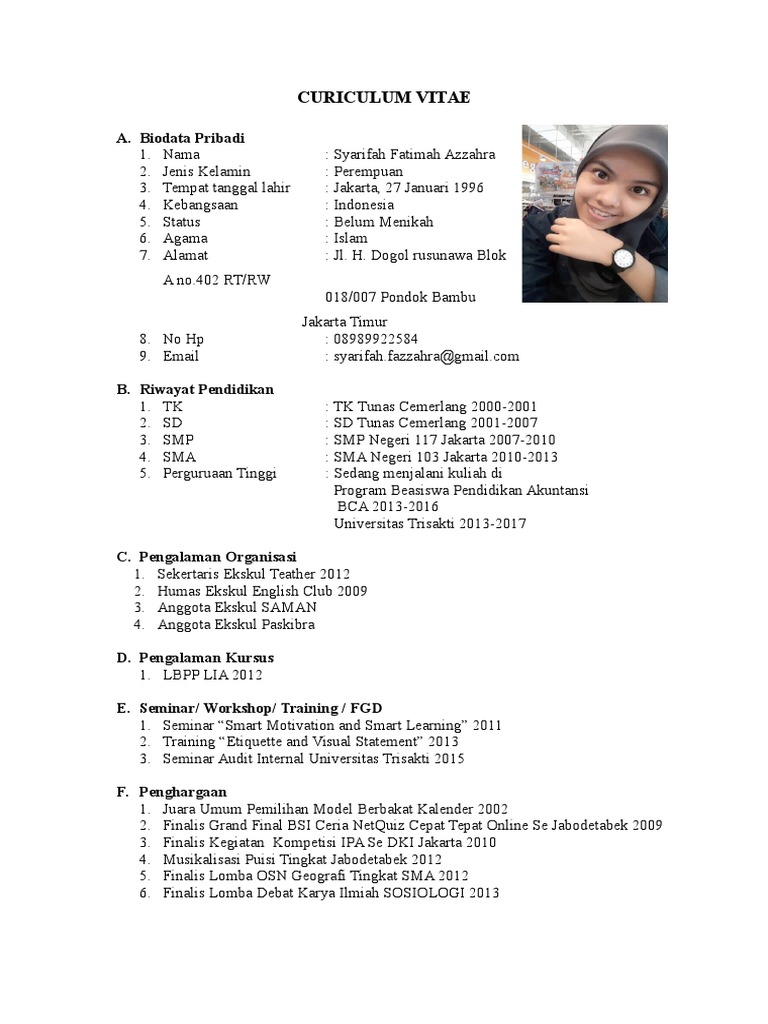 Contoh CV | PDF | Karier & Perkembangan