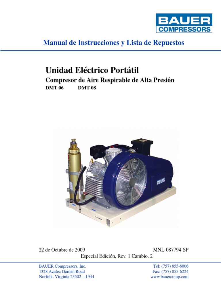 MANUAL COMPRESOR BAUER MNL-087994-SP DMT Electric PDF | PDF | Ingeniería mecánica | Ingeniería ...