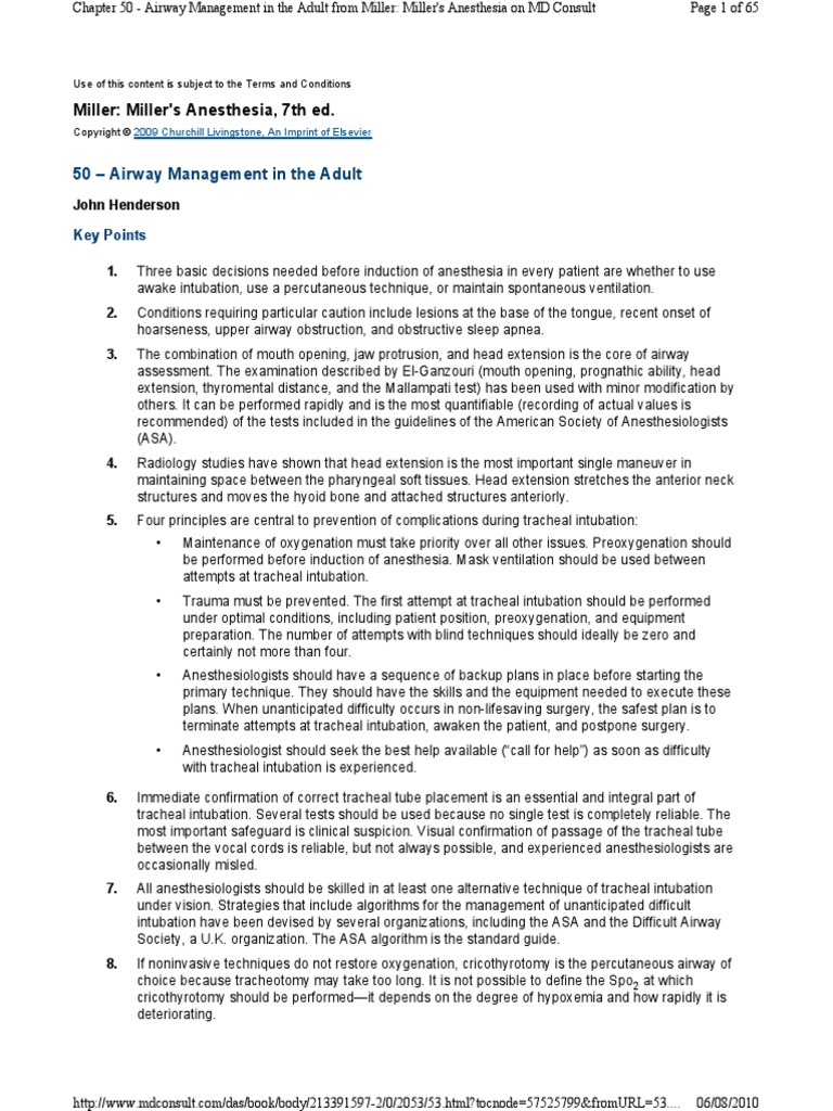Miller Airway Management | Download Free PDF | Larynx | Anesthesia