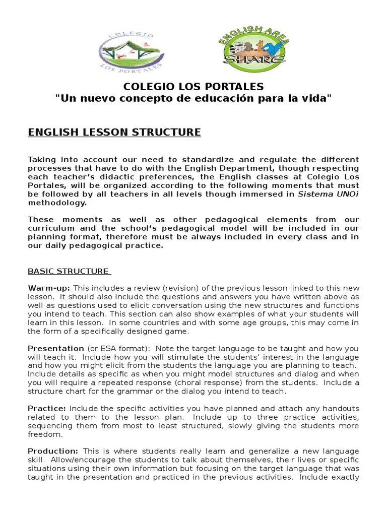 English Class Structure Guide | PDF | Pedagogy | Education Theory