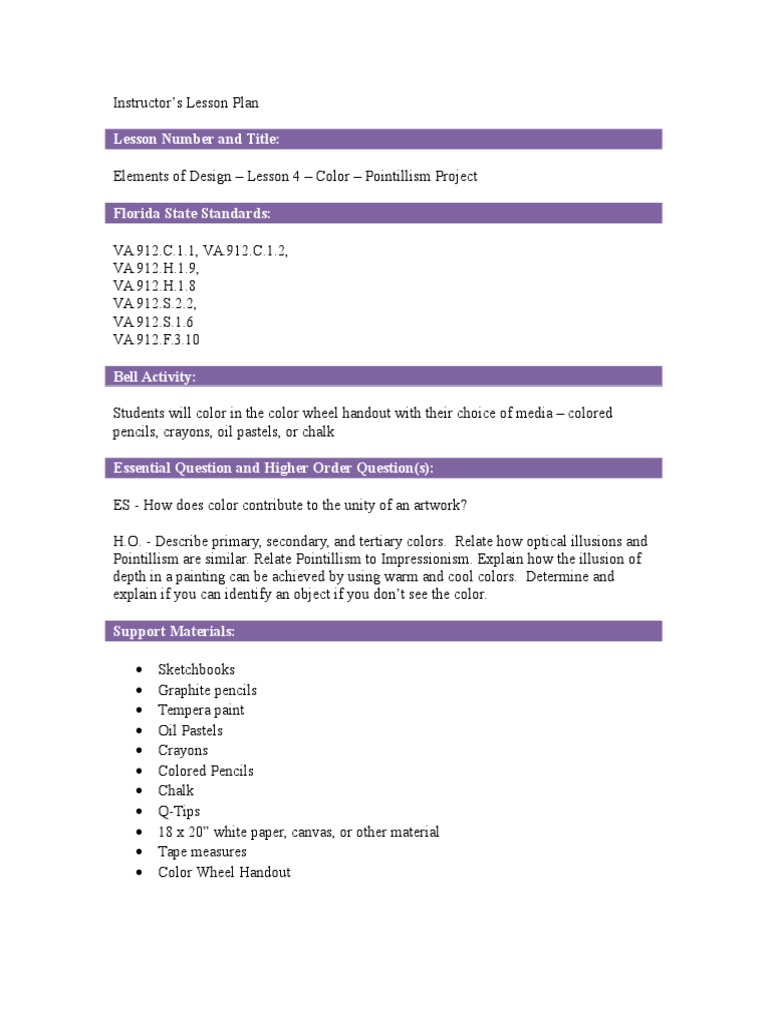 Color Lesson Plan 9-12th Graders | PDF | Color | Impressionism