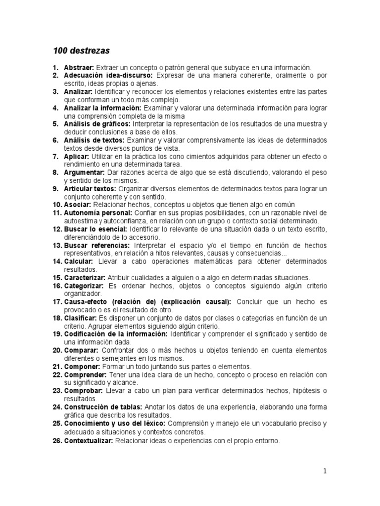 100 Destrezas y Habilidades Clave | PDF | Concepto | Teoría