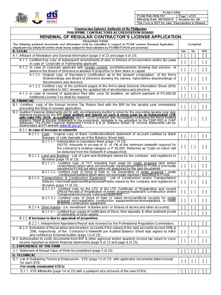 Renewal Requirements for Philippine Contractors License | PDF ...