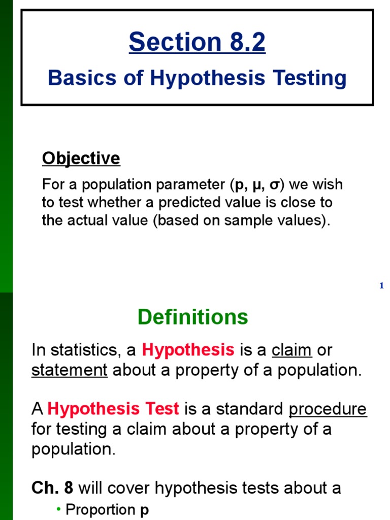 Basics of Hypothesis Testing: Section 8.2 | PDF | Statistical ...