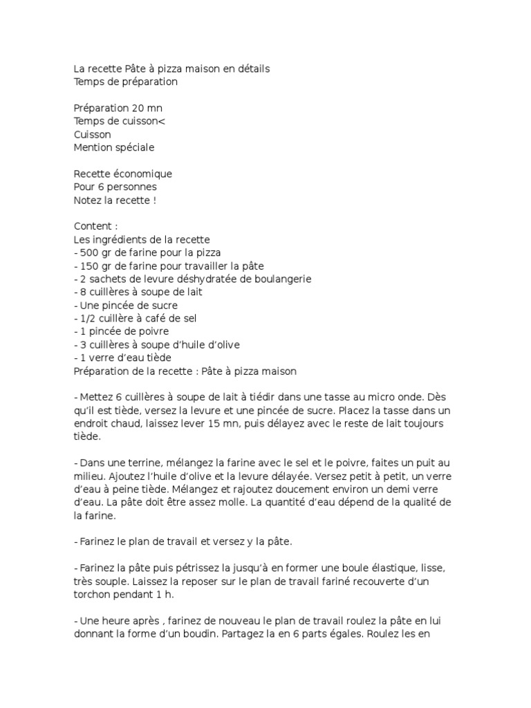 Recette de pâte à pizza maison | PDF | Pains | Soupe