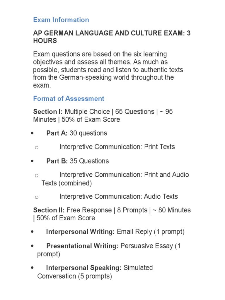 AP German Exam Format and Details | PDF