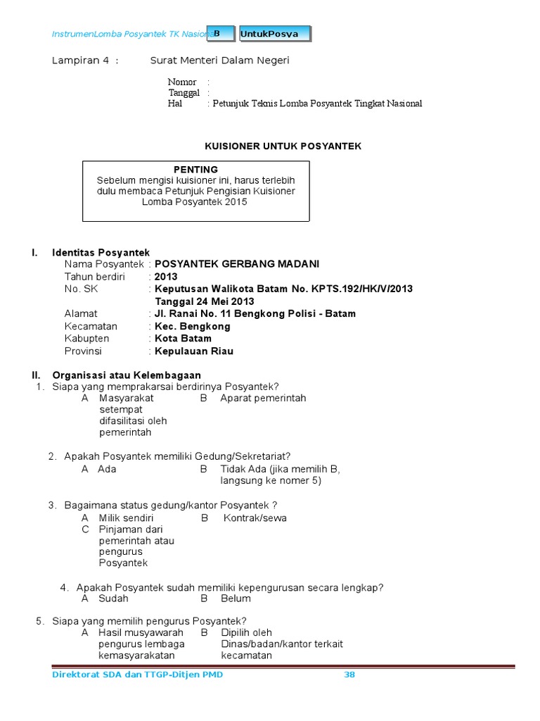 Kuisioner Posyantek 2015 | PDF | Bisnis | Ilmu Sosial