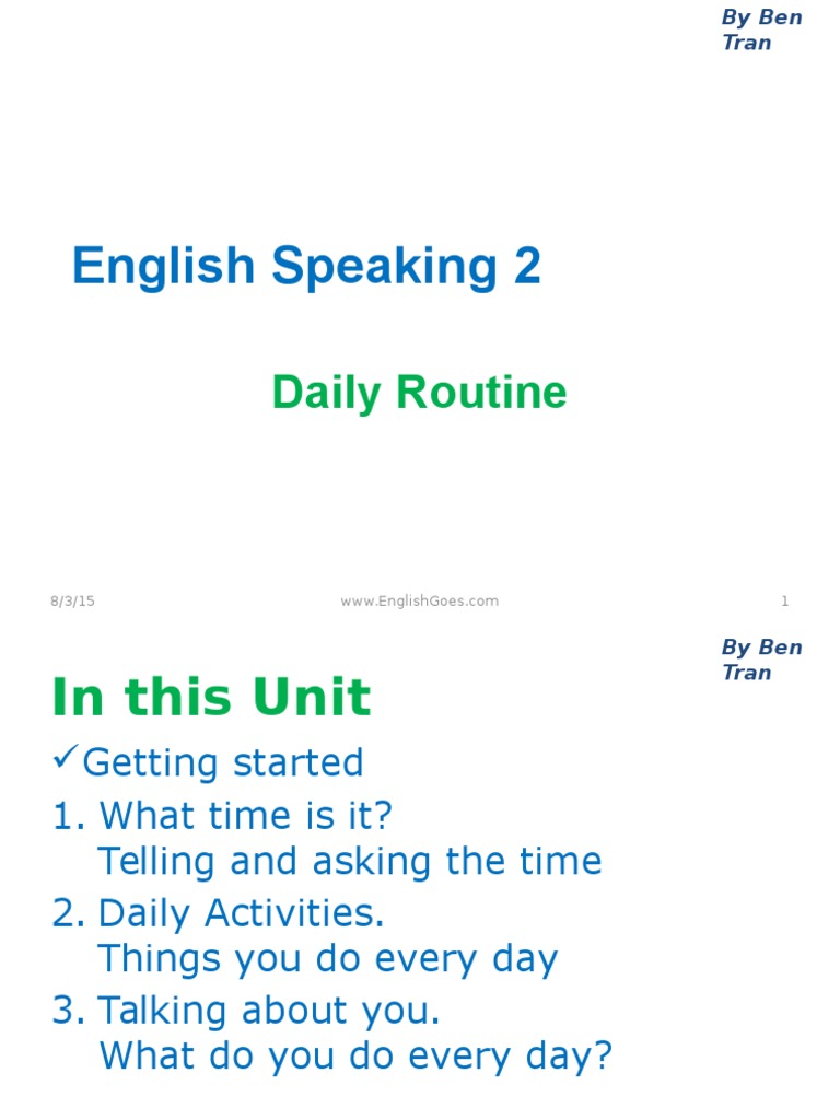 English Speaking 2 - Daily Routine | PDF | Leisure