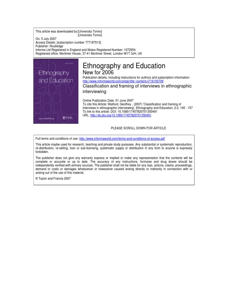 Ethnographic Interviews - Walford 2007 | PDF | Framing (Social Sciences ...