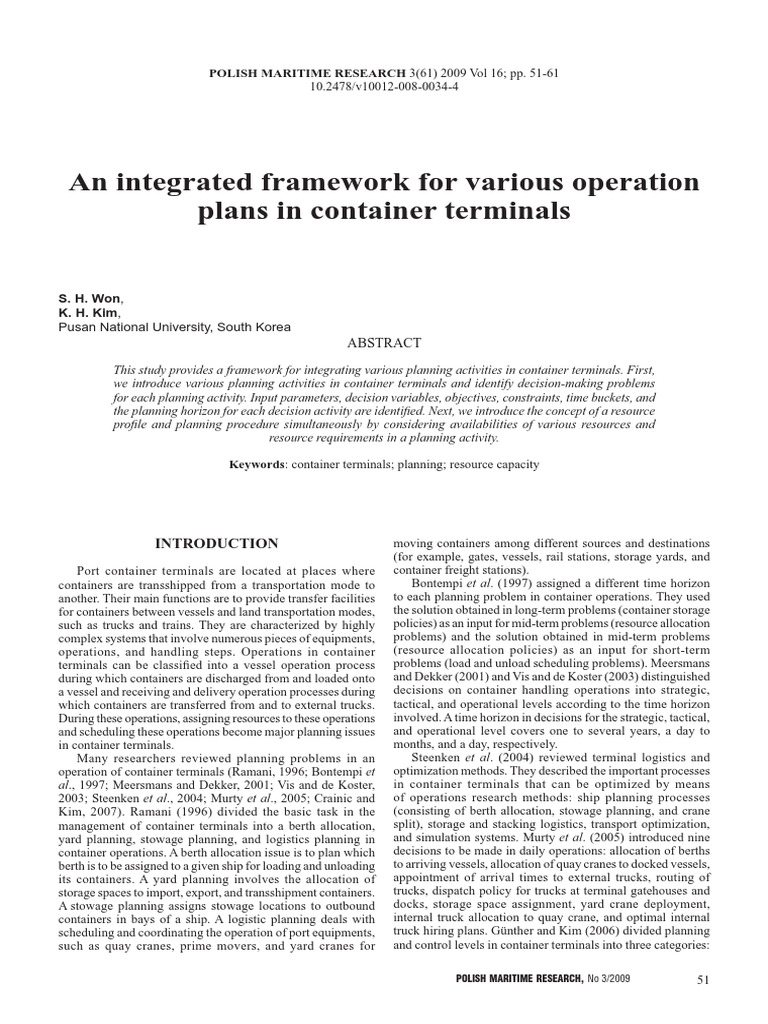 Integrated framework for container terminal plans | PDF | Scheduling ...