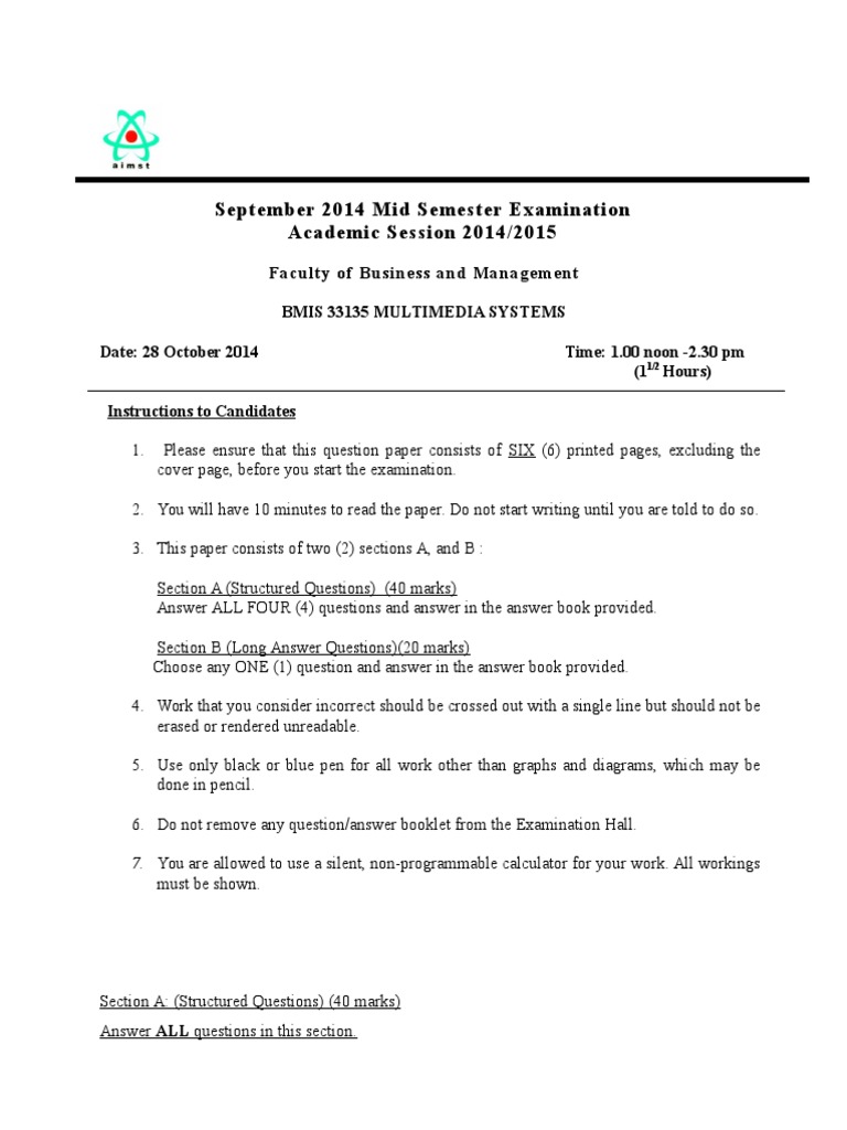 Multimedia Systems Exam Paper | PDF | Typefaces | Computing