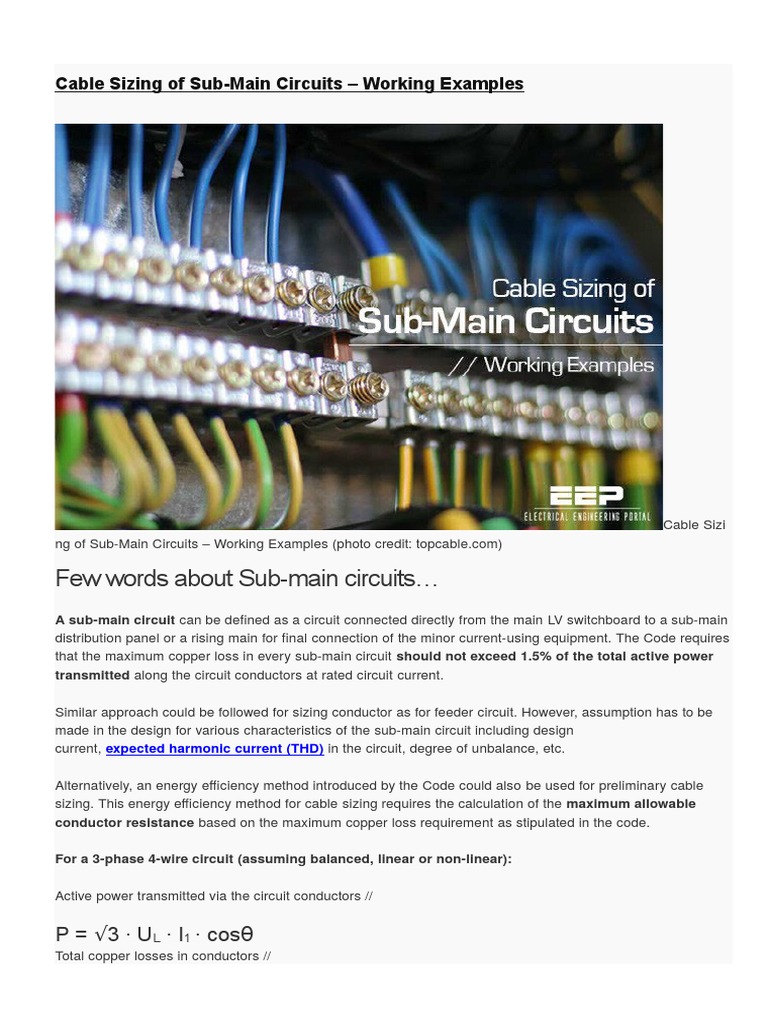 Cable Sizing of Sub-Main Circuits, Working Examples | PDF | Alternating ...
