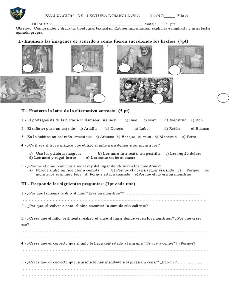 Prueba Donde Viven Los Monstruos Fila A | PDF