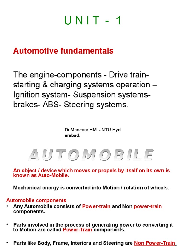 Unit - 1: Automotive Fundamentals | PDF | Transmission (Mechanics ...