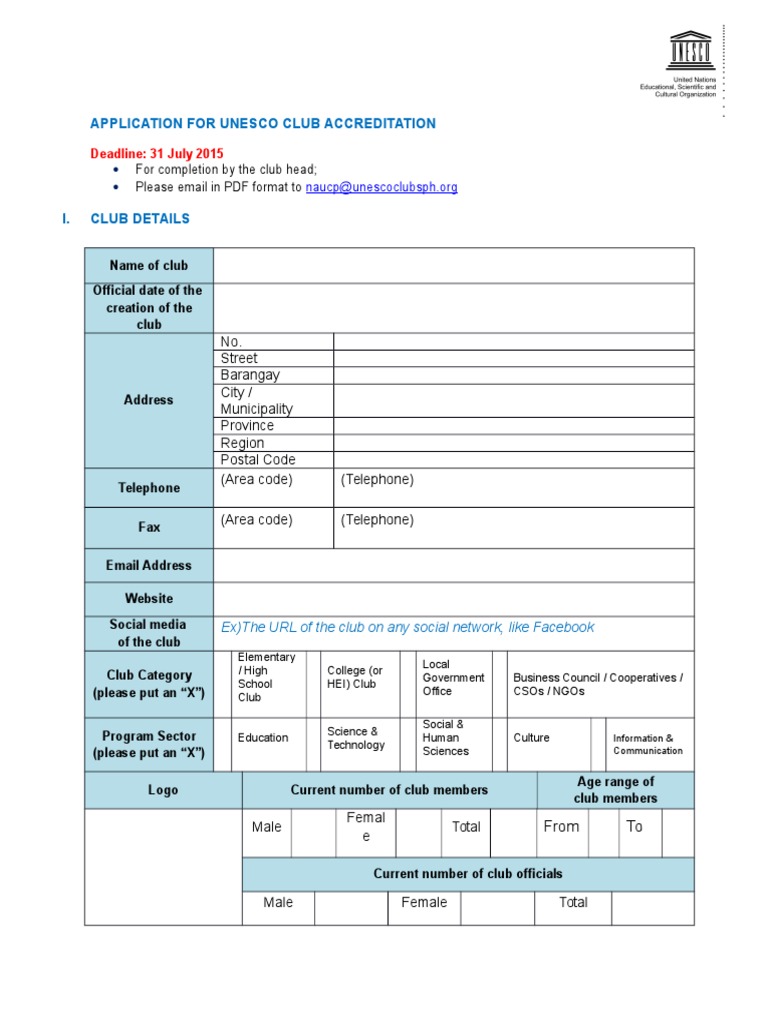 Application for UNESCO Club Accreditation | PDF | Unesco | Email