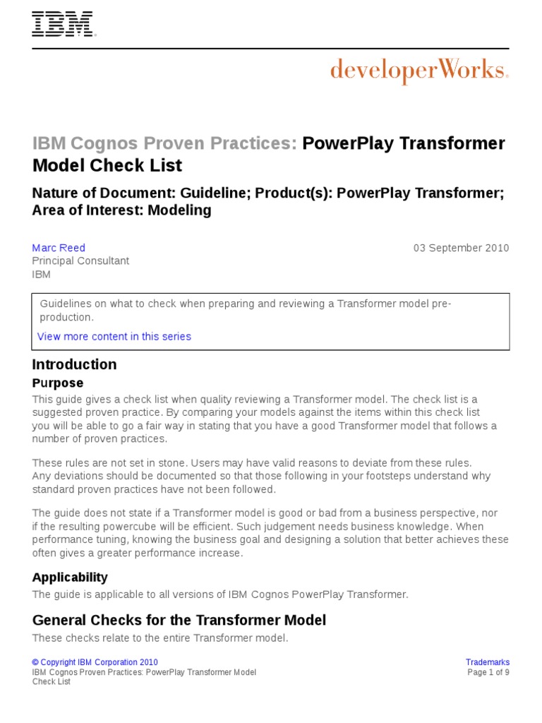 Ibm Cognos Proven Practices:: Powerplay Transformer Model Check List | Download Free PDF | Sql ...