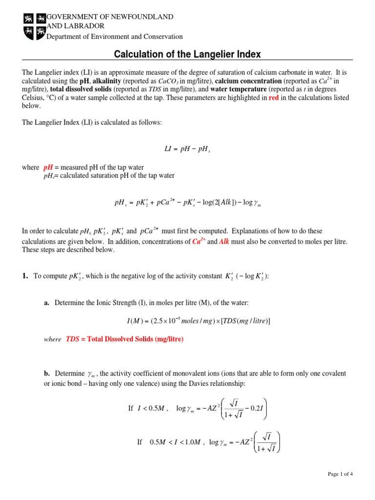 Calculation Langelier Index | Ph | Acid Dissociation Constant