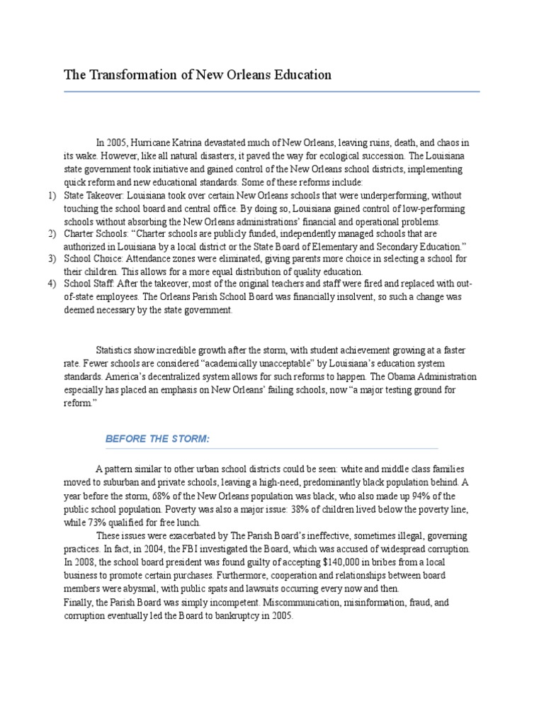 The Transformation of New Orleans Education | PDF | New Orleans ...