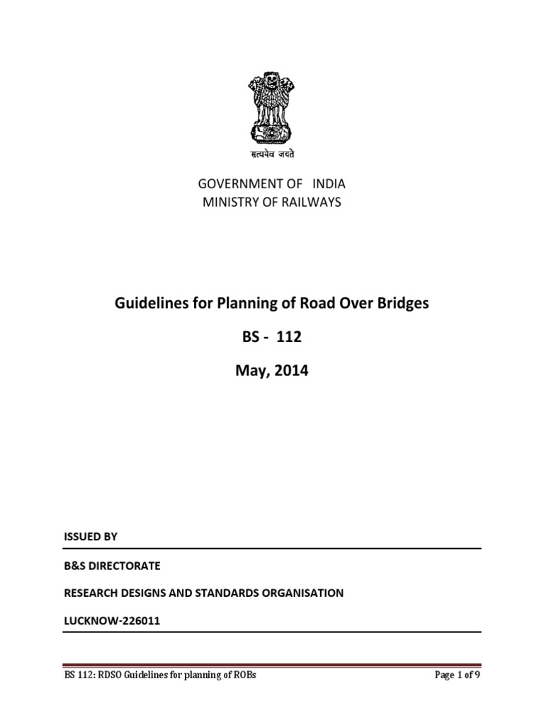 RDSO Guidelines - Bs 112 - Planning of Road Over Bridges | PDF | Deep ...