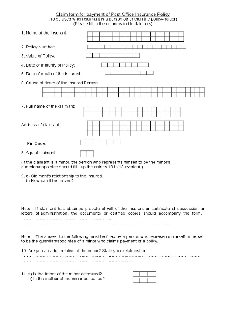 Form For Claiming Payment of A Post Office | PDF | Affidavit | Insurance