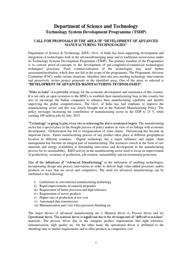Call for Advanced Manufacturing Proposals | PDF | Machining | 3 D Printing