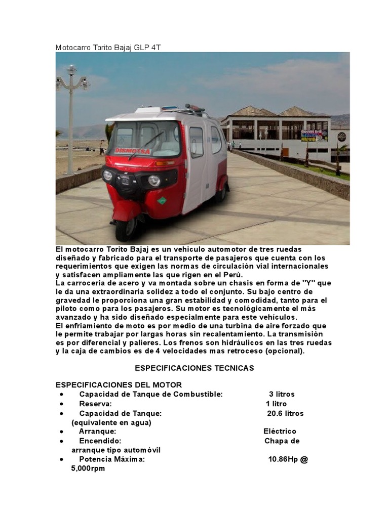 Especificaciones Motocarro Torito Bajaj | PDF | Motocicleta ...