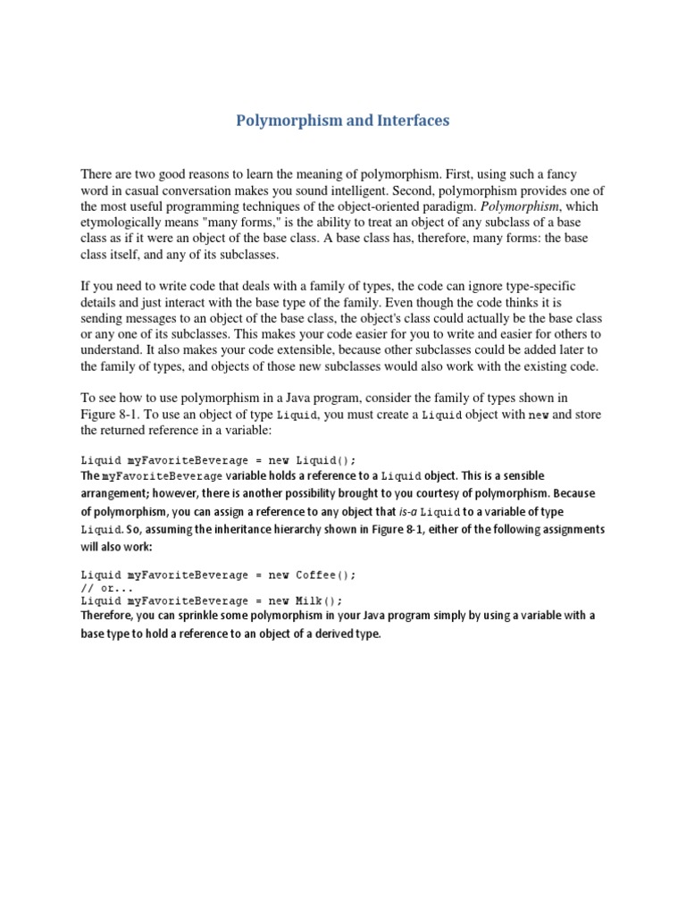 Polymorphism and Interfaces | PDF | Inheritance (Object Oriented Programming) | Class (Computer ...