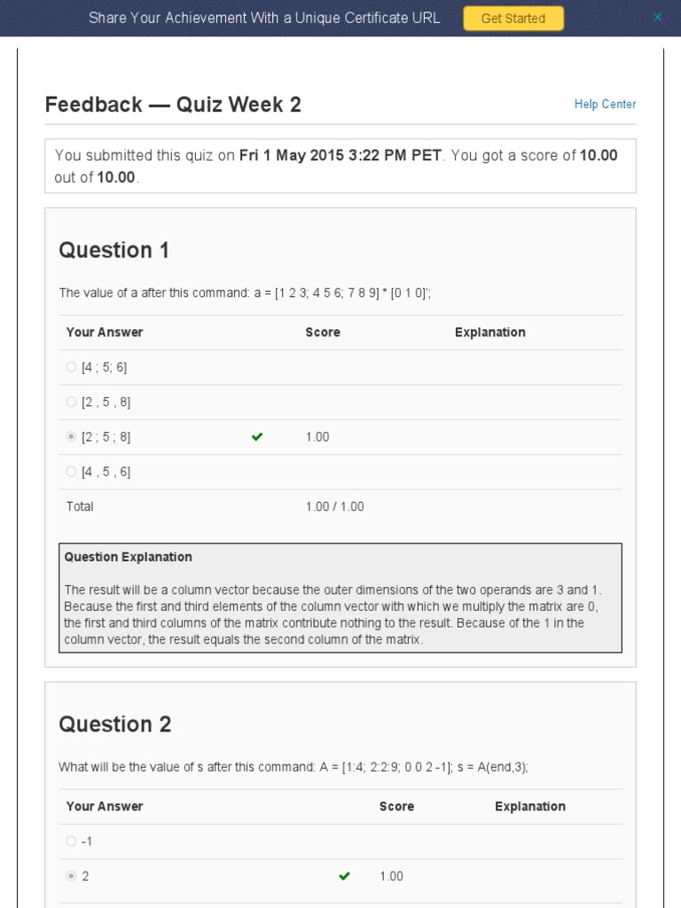 Feedback - Quiz Week 2o | PDF | Matrix (Mathematics) | Array Data Structure