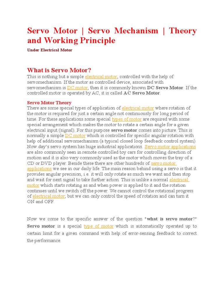 Servo Motor - Servo Mechanism - Theory and Working Principle | PDF | Servomechanism | Feedback
