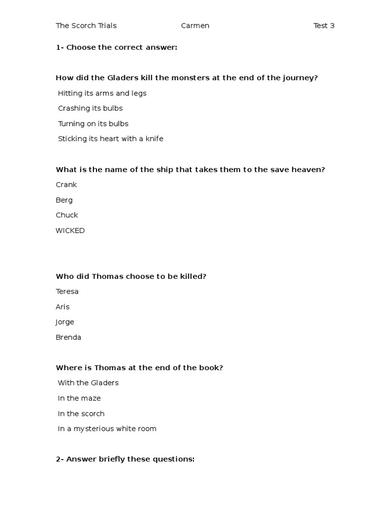 Scorch Trials Test Questions and Answers | PDF
