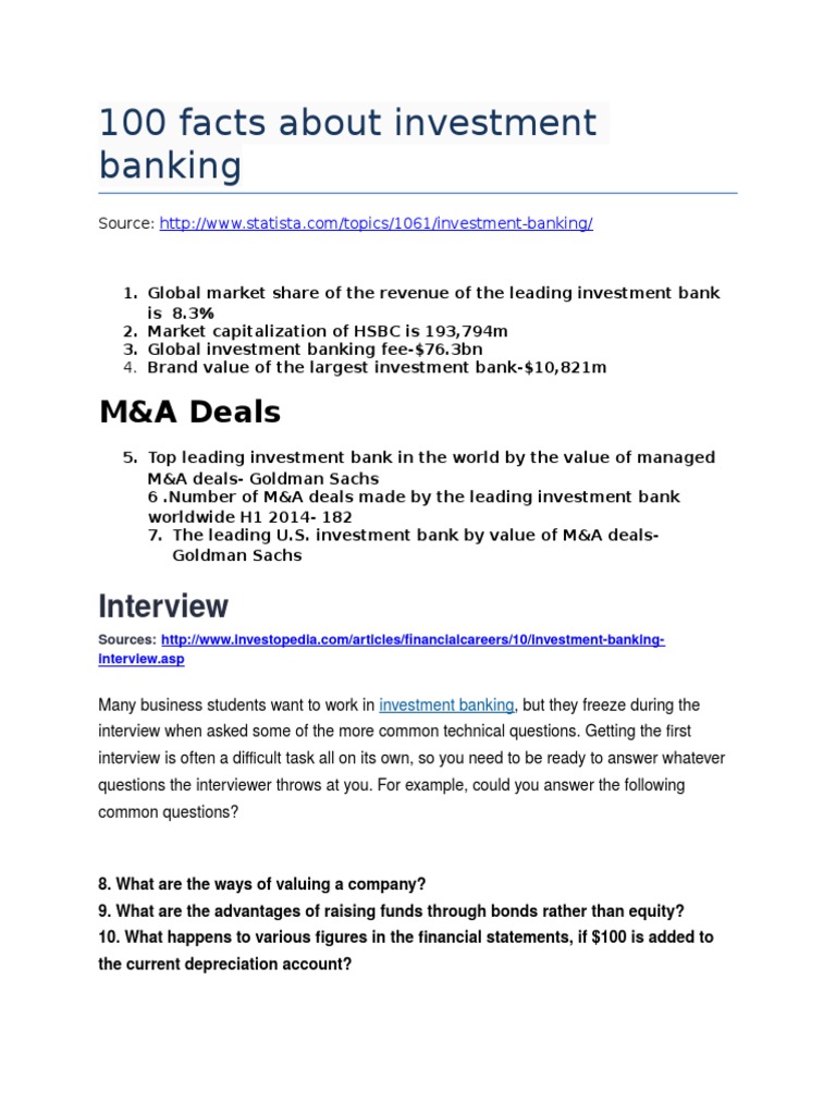 100 Facts About Investment Banking | Investment Banking | Discounted ...