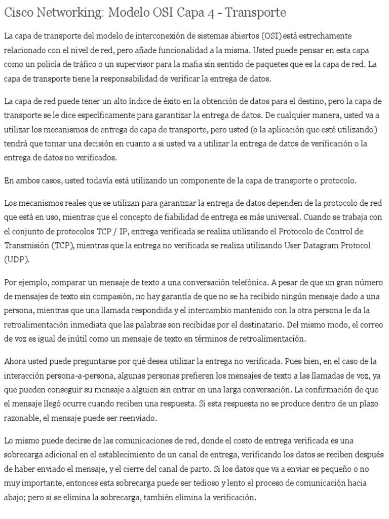 Cisco Networking: Modelo OSI Capa 4 - Transporte - Conocimiento | PDF ...