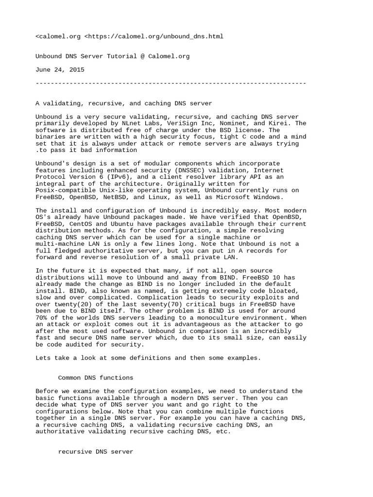Unbound DNS Server Tutorial @ | PDF | Network Protocols | Network Layer ...