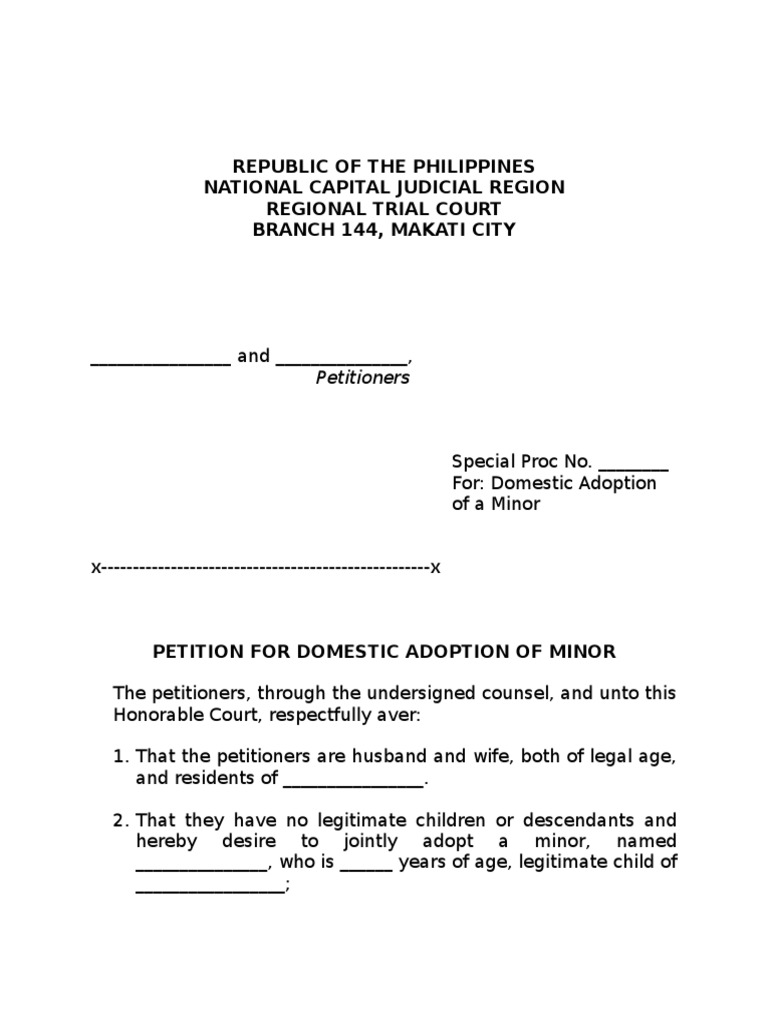 Petition For Adoption Sample | PDF | Common Law | Government Information