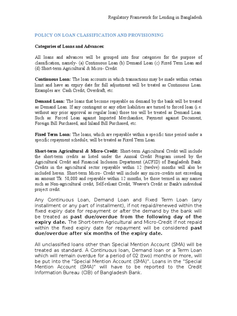 Policy On Loan Classification and Provisioning | PDF | Loans | Credit ...