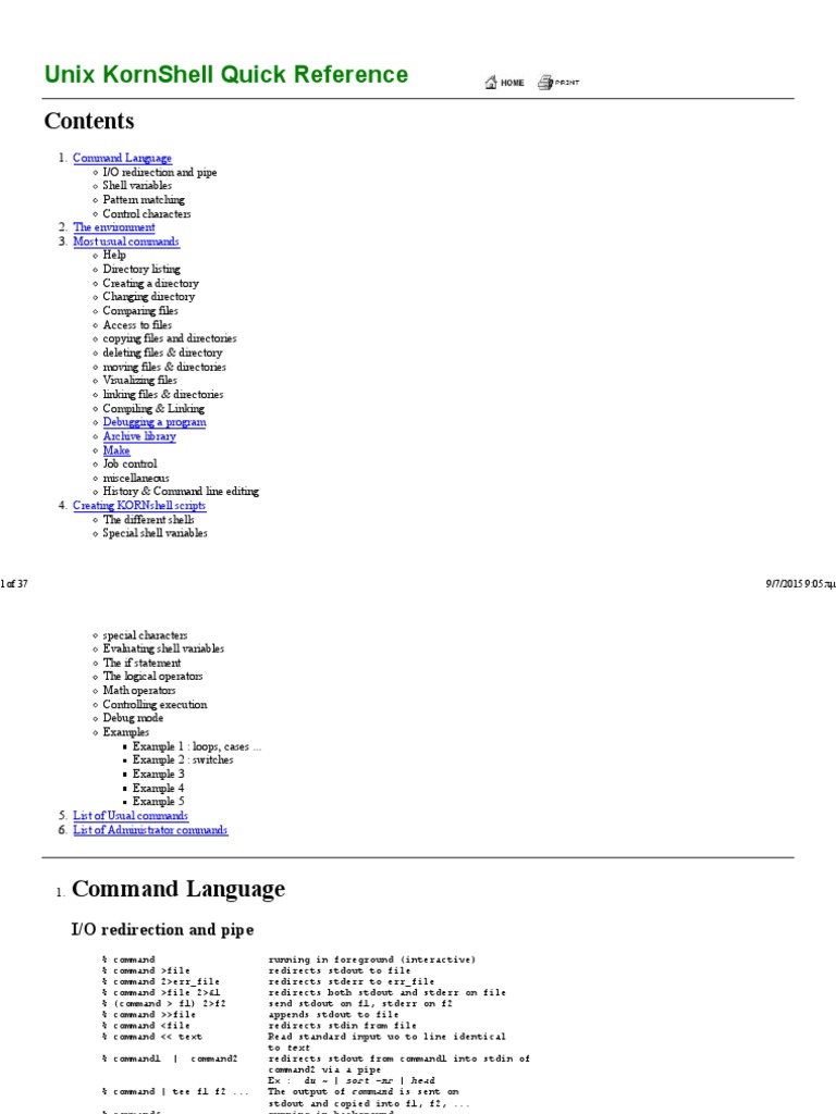 Unix KornShell Quick Reference | PDF | Command Line Interface | Areas Of Computer Science