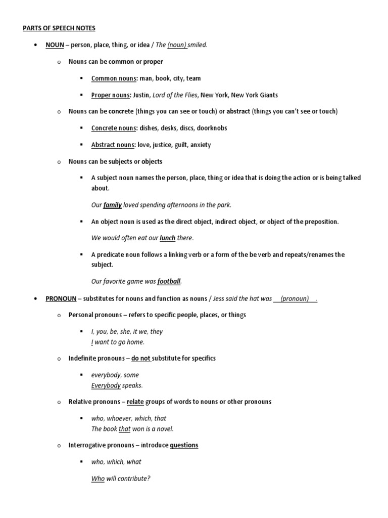 Parts of Speech Notes | PDF | Verb | Adjective