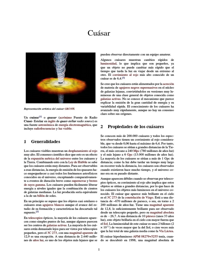 Cuásar | PDF | Quásar | Astronomía Extragaláctica